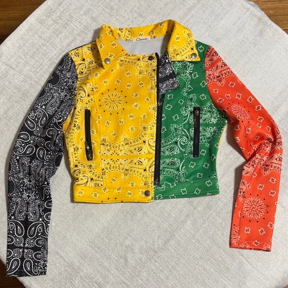garmin | Jackets & Coats | Garmin Yellow And Black Bandana Print Jacket ...